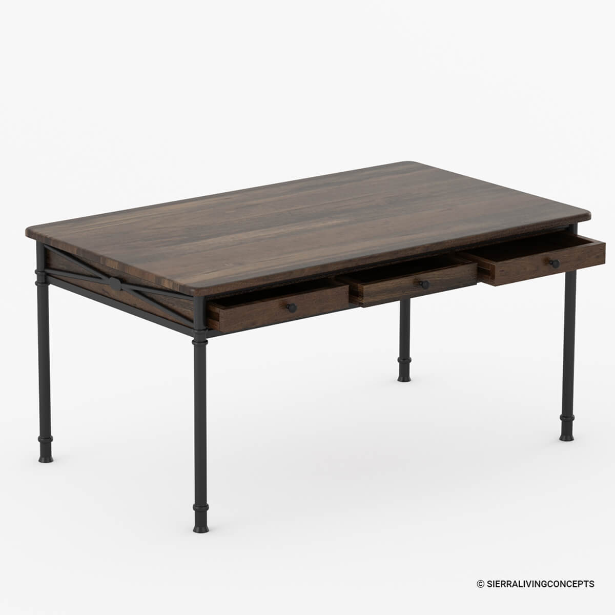 Pontevedra Rustic Solid Wood & Wrought Iron 6 Drawer Dining Table