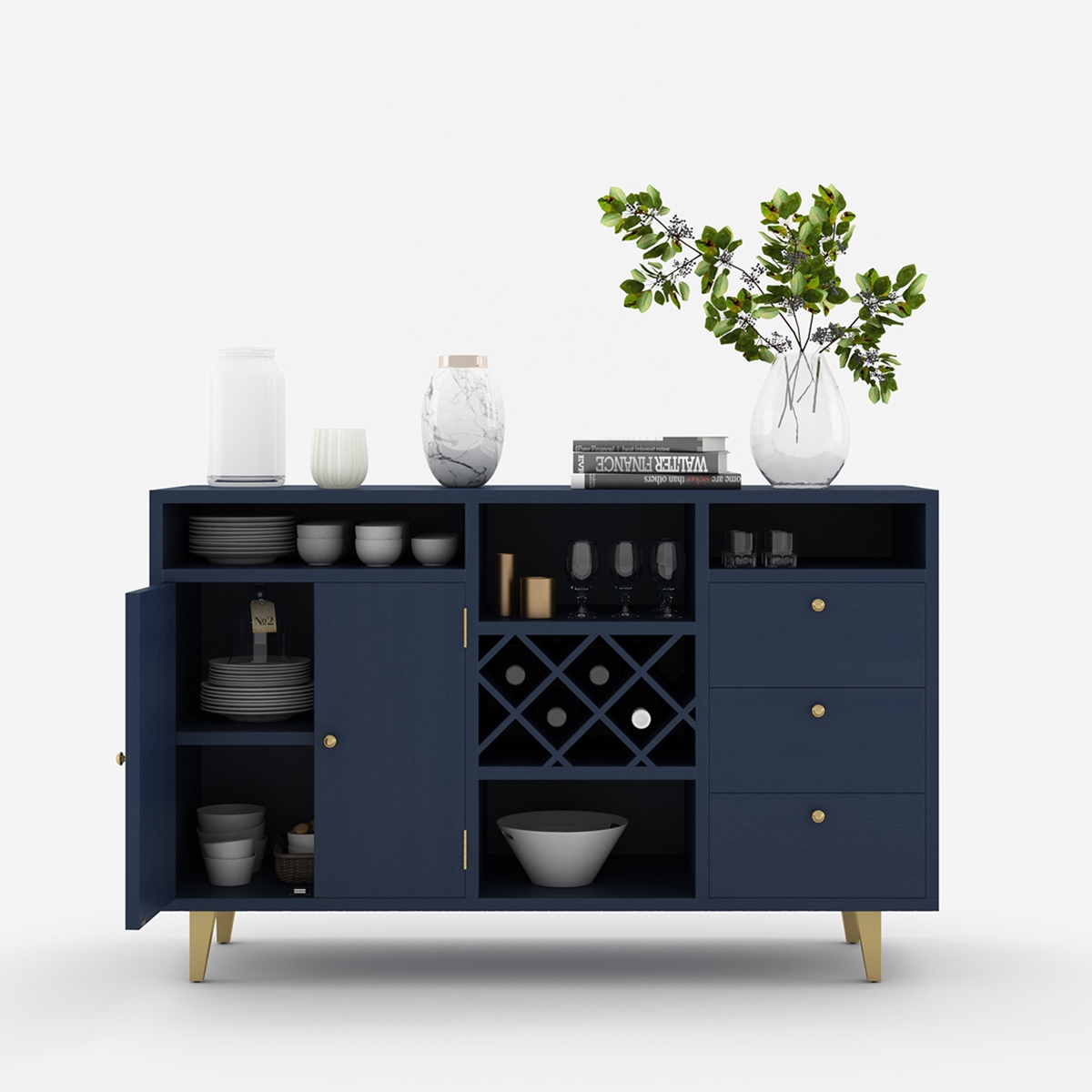 Mareeba Solid Wood 3 Drawer Long Bar Buffet Cabinet