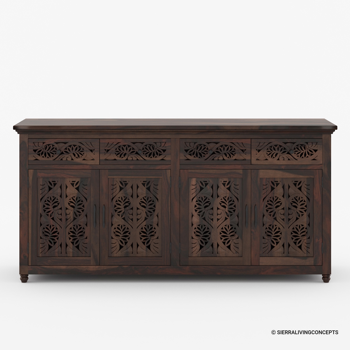 Langley Traditional Rustic Solid Wood 4 Drawer Long Sideboard Cabinet