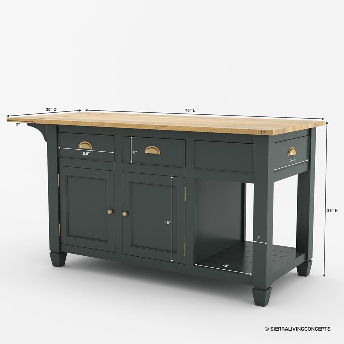 Geneva Solid Wood 2 Tone Kitchen Island Table With Drawers