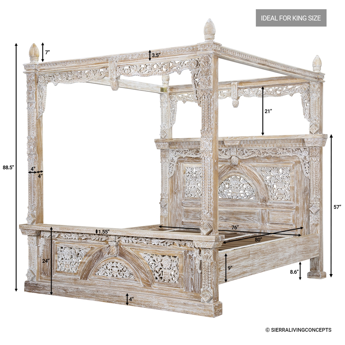 Grenoble Solid Wood Royal Canopy Bed Available in King, Queen & Full Size