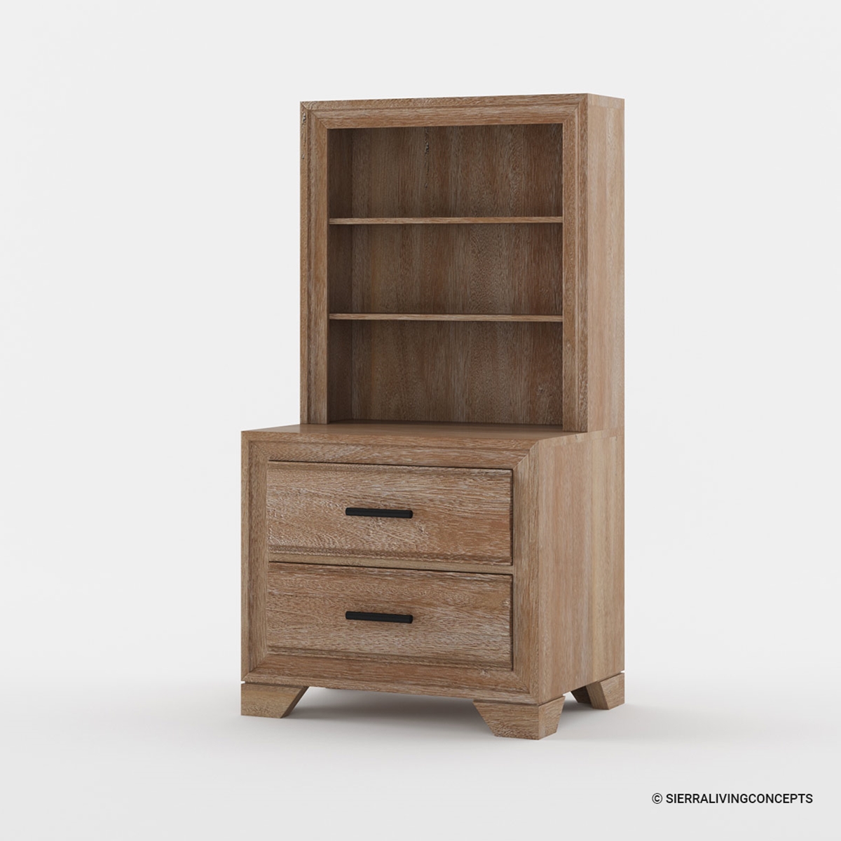 Villeneuve Modern Farmhouse Solid Wood 2 Drawer Bookcase Nightstand