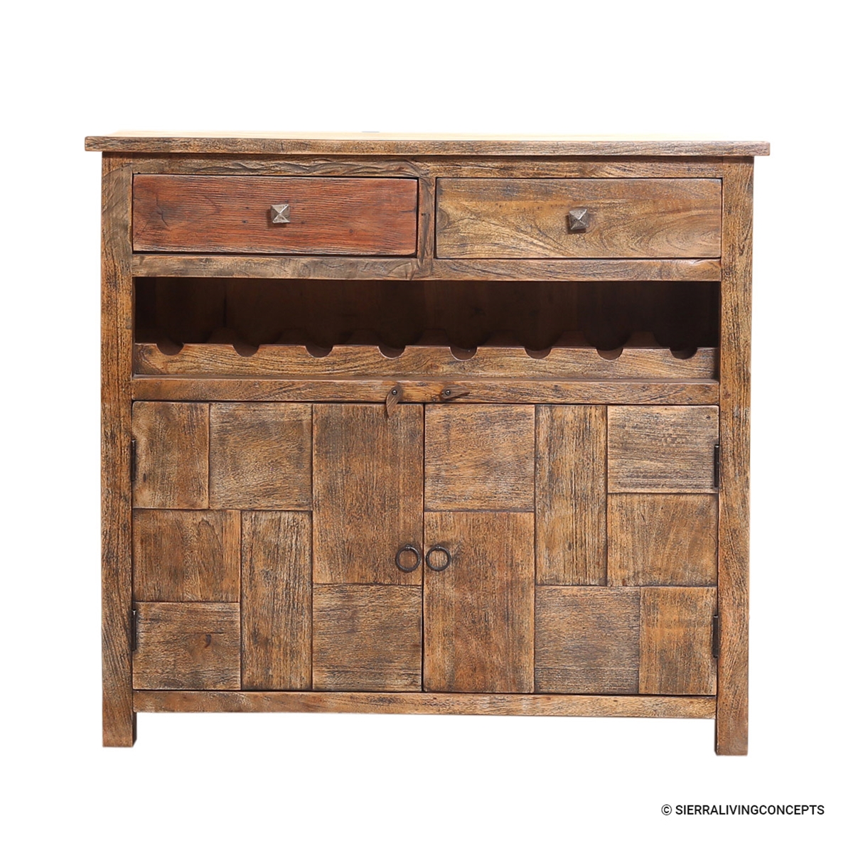 Banning Rustic Solid Wood 2 Door Wine Bar Cabinet