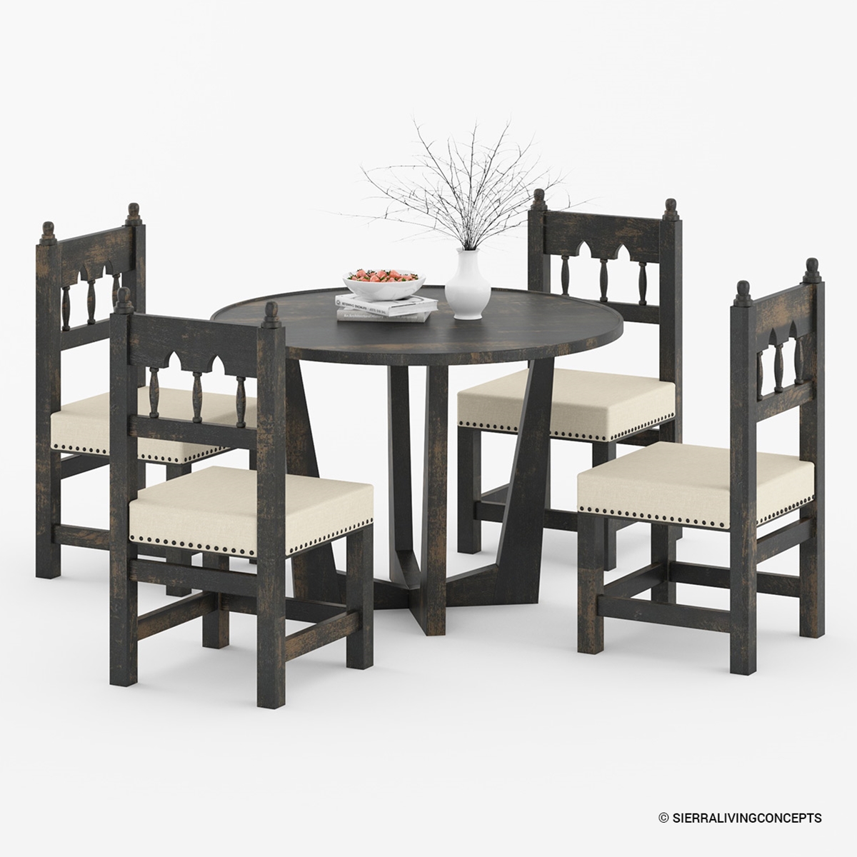 Elburg Vintage Natural Wood 4 Seater Kitchen Table and Chairs Set