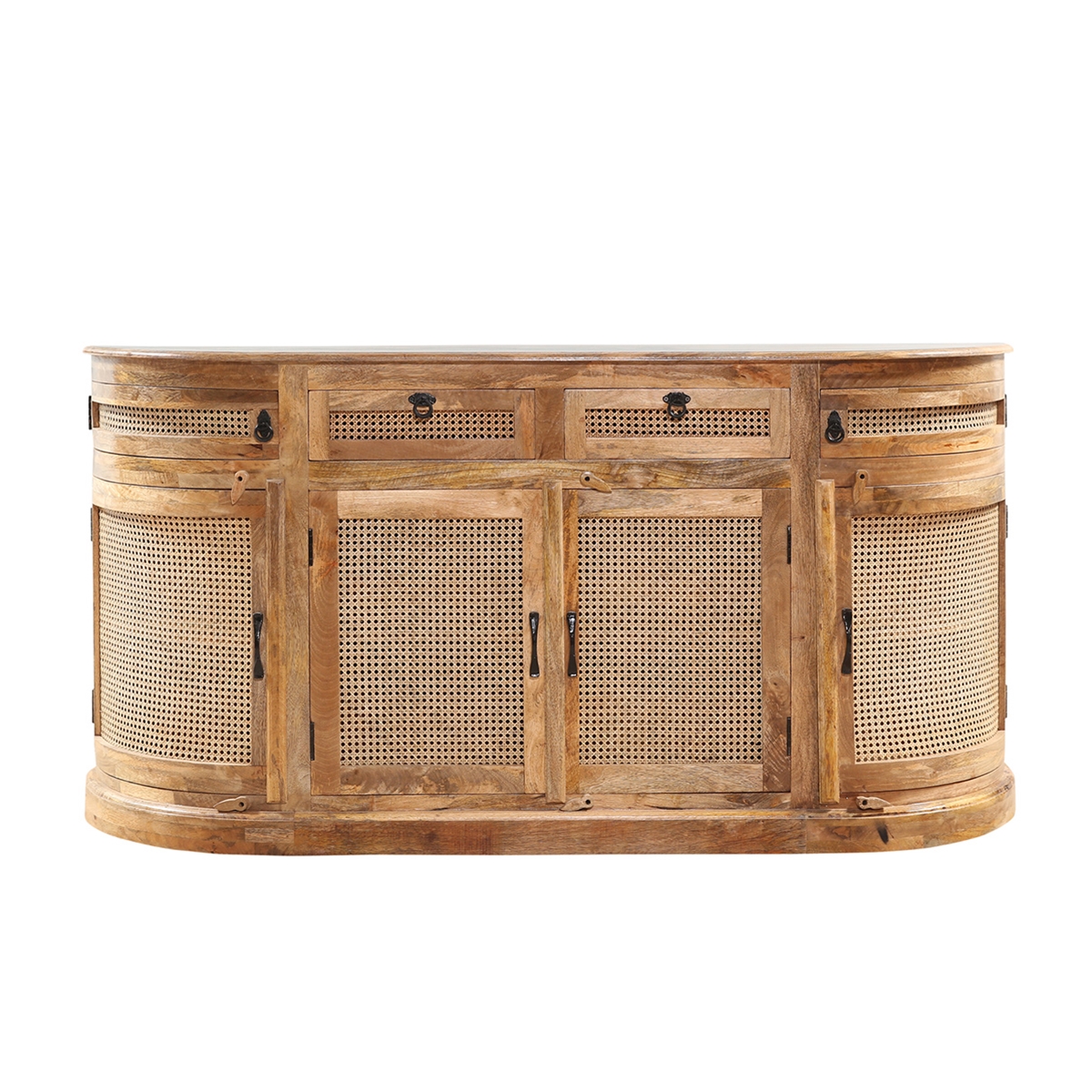 Chino Rustic Solid Wood 4 Drawer Large Rattan Credenza