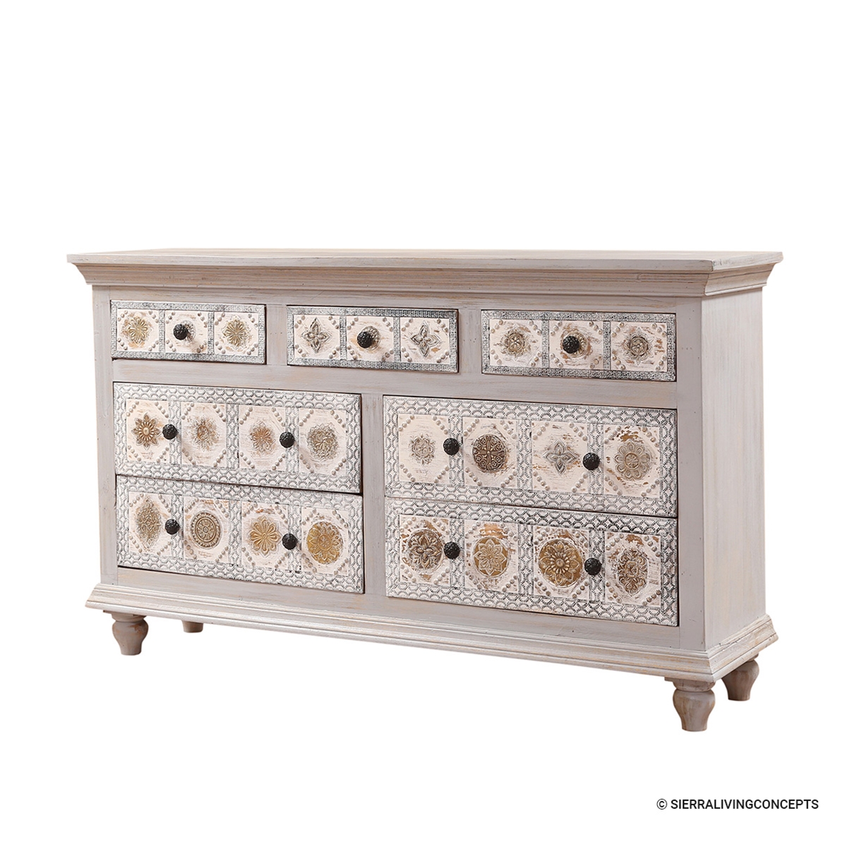 Clearlake Handcrafted Rustic Solid Wood 7 Drawer Long Dresser