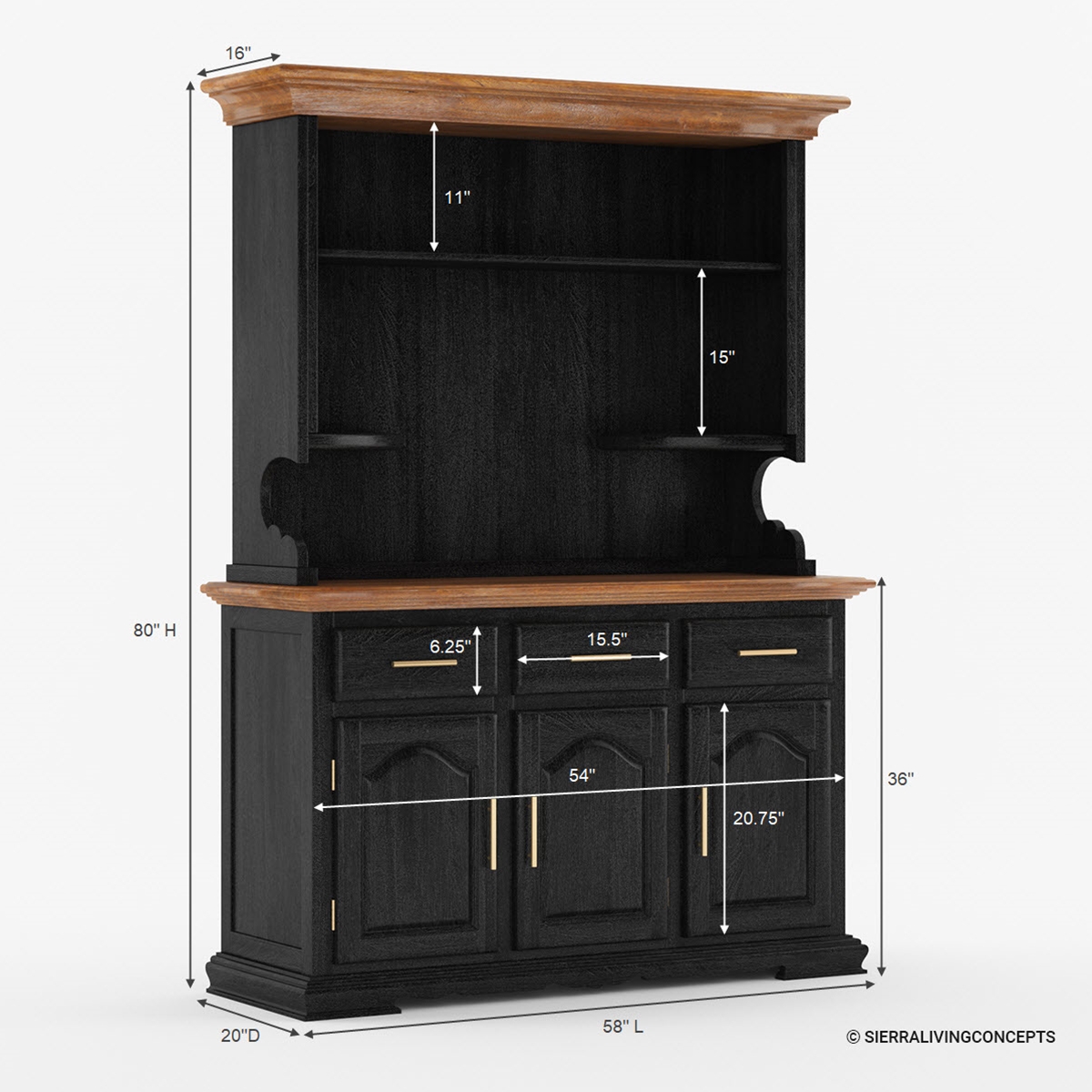Loomis Tall Two Tone Rustic Kitceh Hutch With Cornice Top