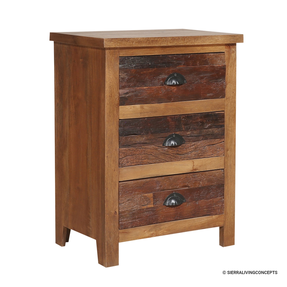 Rustic Solid Wood 3 Drawer Traditional Nightstand