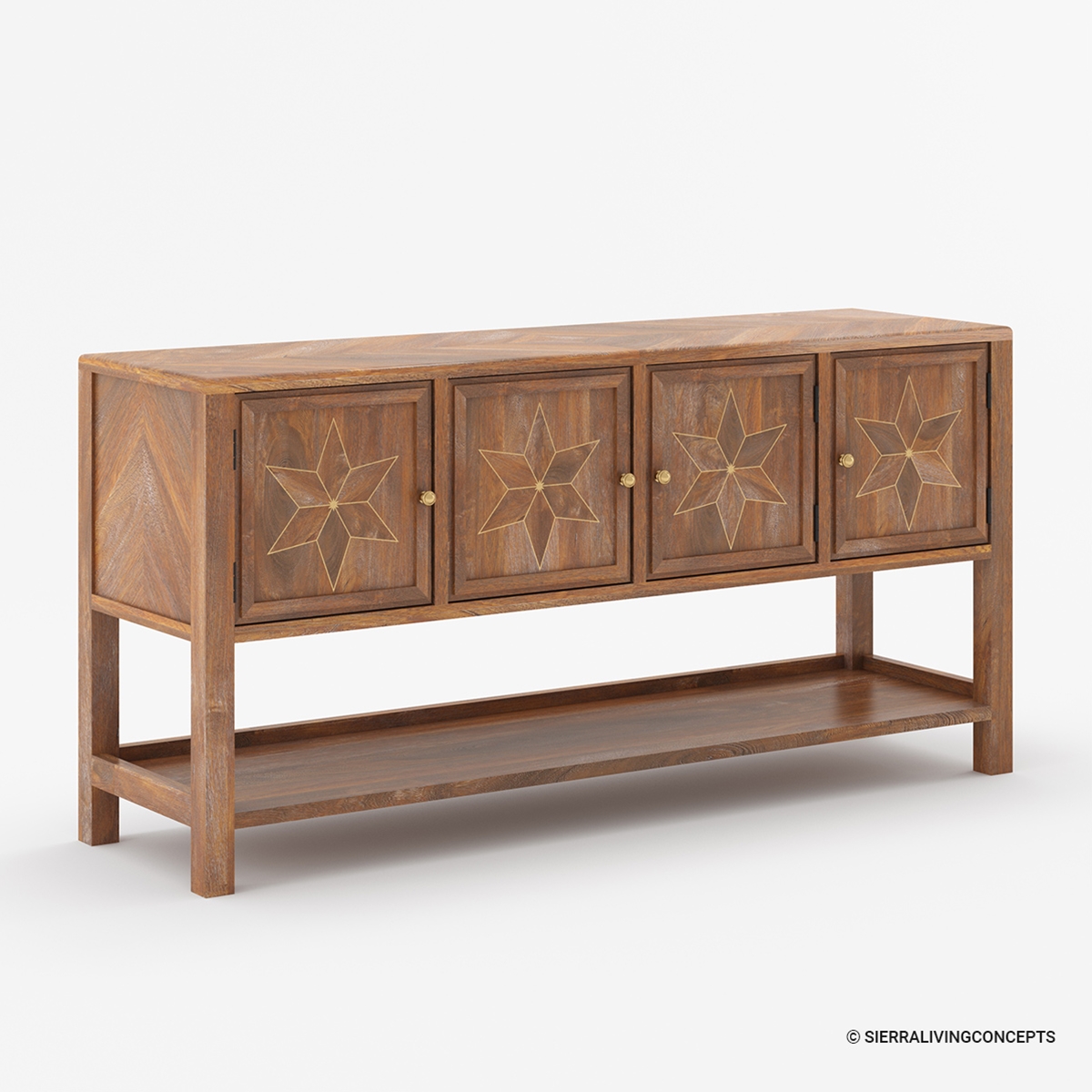 Glenrothes Rustic Solid Wood Open Shelf Large Sideboard Buffet Table