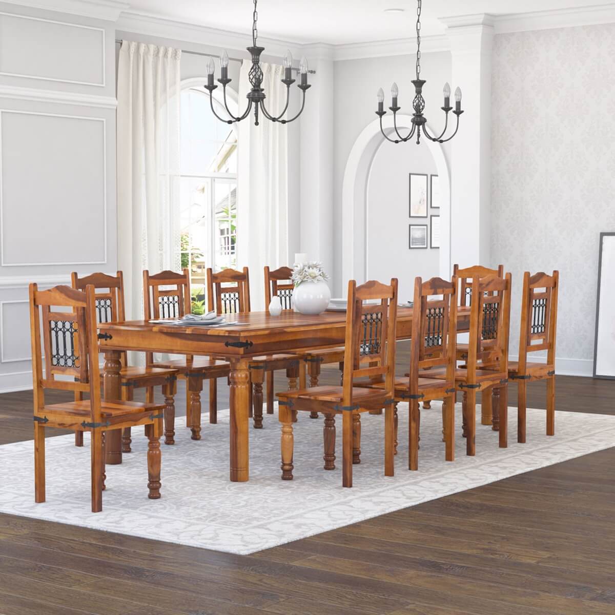 San Francisco Rustic Furniture Large Dining Table With 10 Chairs Set