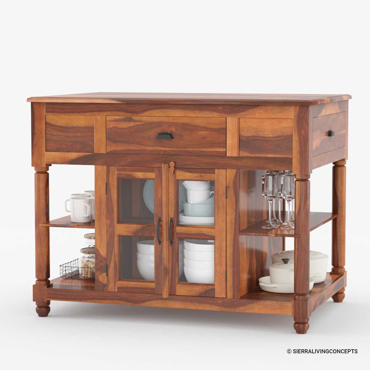 Lincoln Study 4-Sided Solid Wood Cabinet Kitchen Island