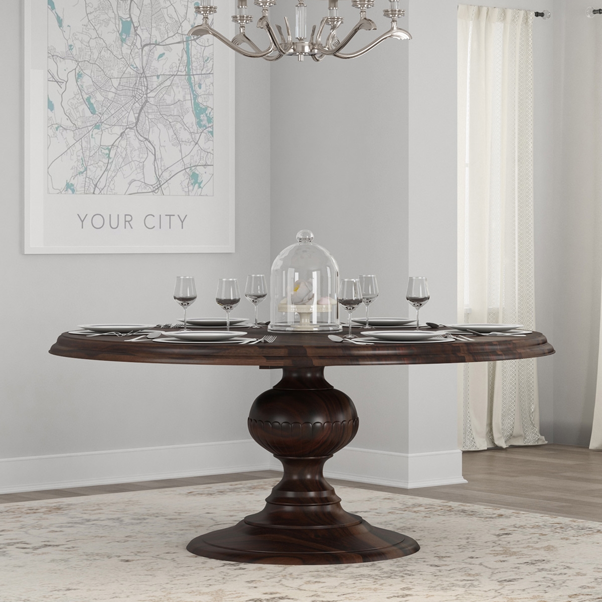 Minsk Rustic Solid Wood Pedestal Round Dining Table