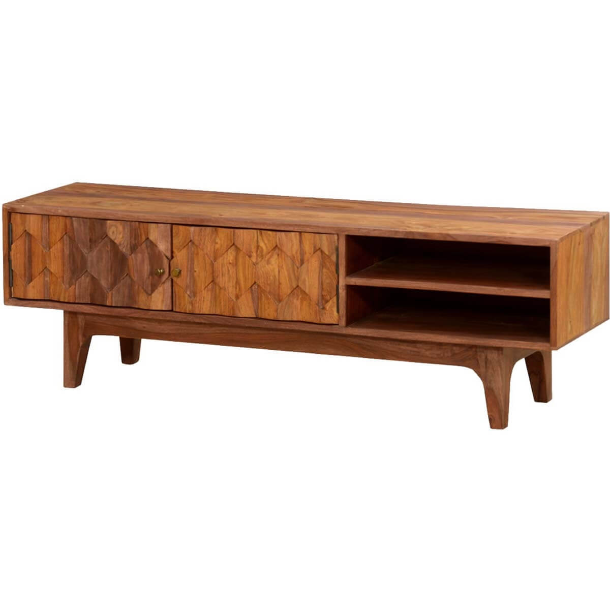 Emelia Carved Diamonds Rustic Solid Wood Modern TV Stand Media Console