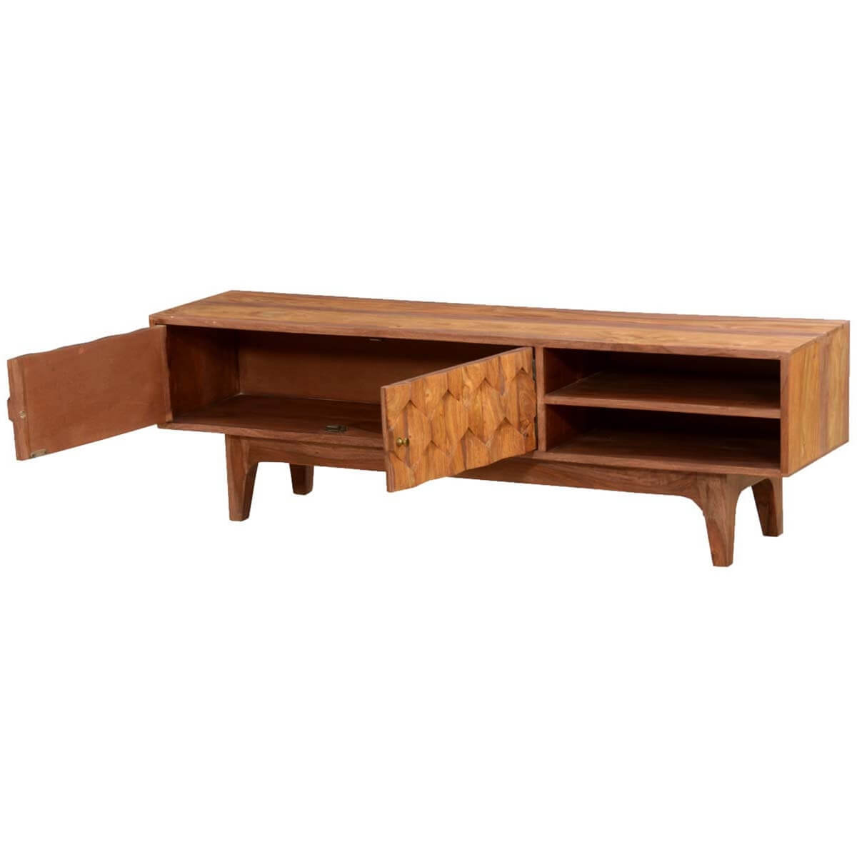 Emelia Carved Diamonds Rustic Solid Wood Modern TV Stand Media Console