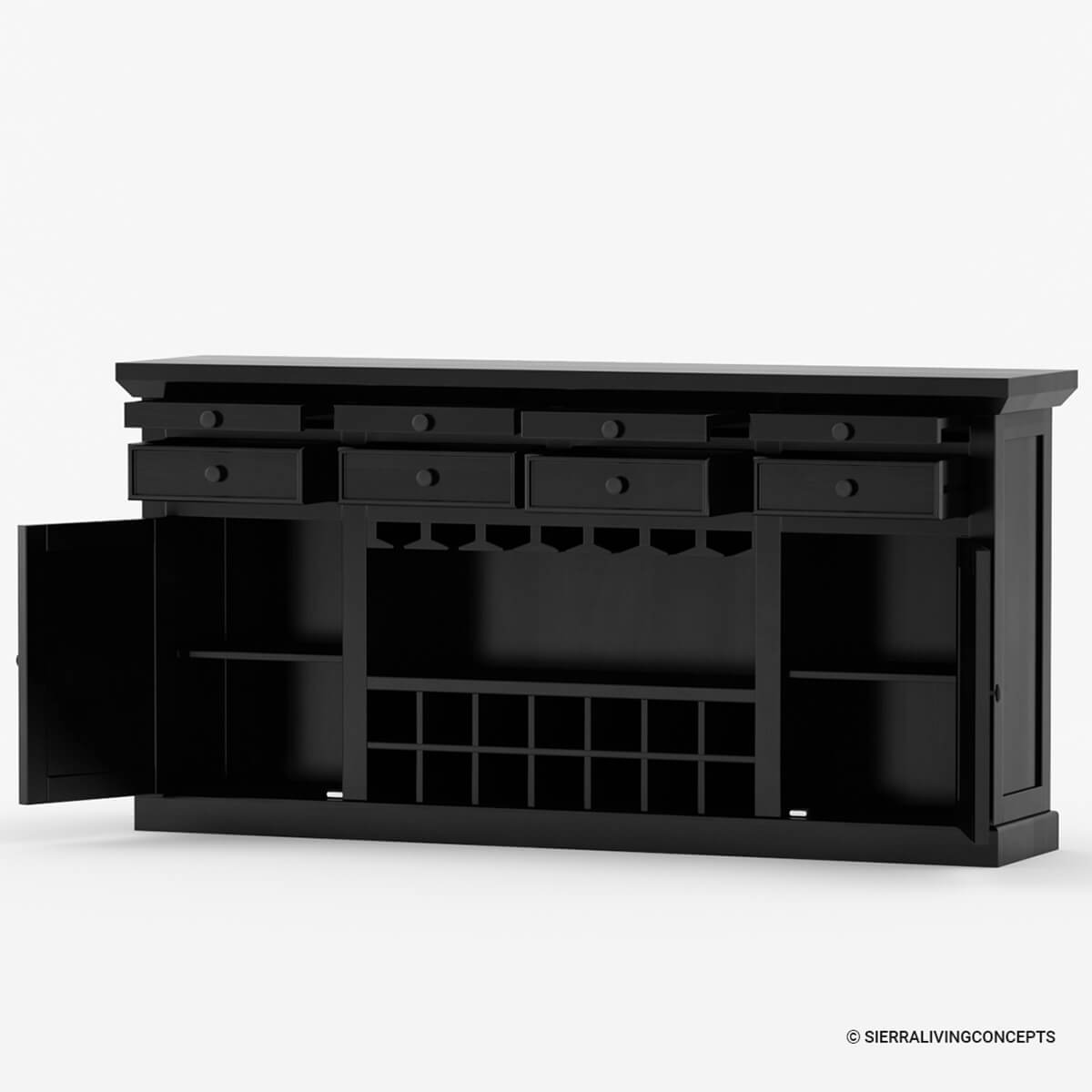 Nottingham Rustic Solid Wood Black Wine Bar Large Sideboard Cabinet