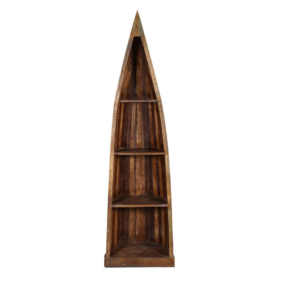 Reclaimed Wood Canoe Boat Bookcase With Drawers