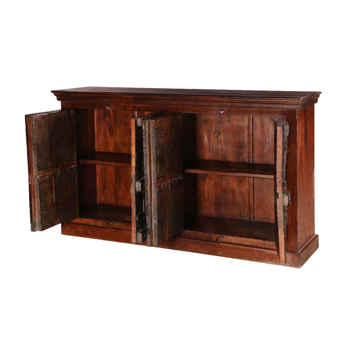 Willamette Dark Brown Rustic Solid Wood 4 Door Large Buffet Cabinet