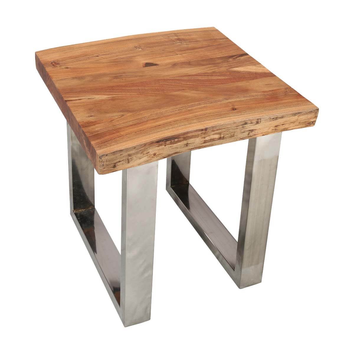 Natural Edge Acacia Wood & Steel Square End Table