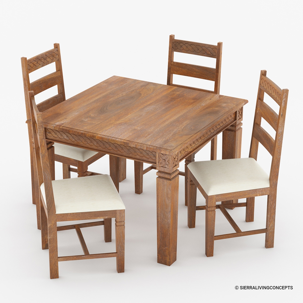 Salemo Natural Wood Square Kitchen Table and Chair Set of 4