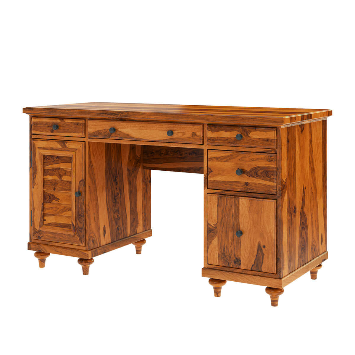 Clarkton Rustic Solid Wood Computer Desk With Louvered Door Cabinet