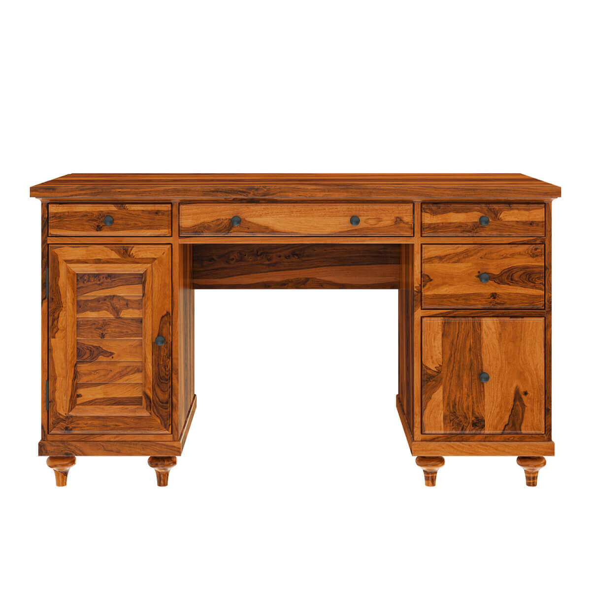 Clarkton Rustic Solid Wood Computer Desk With Louvered Door Cabinet