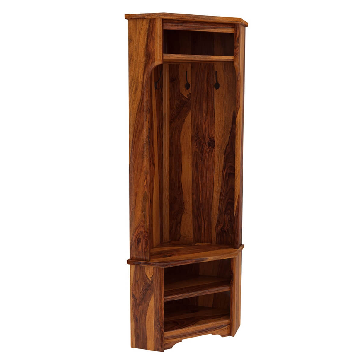 Harlingen Rustic Solid Wood Corner Entryway Hall Tree and Shoe Storage