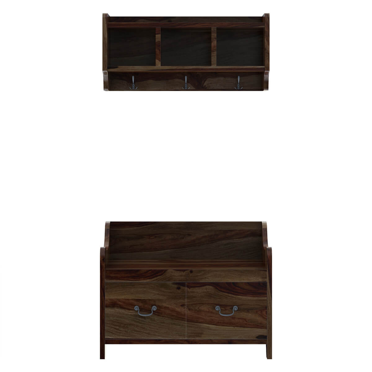 Sapinero Rustic Solid Wood Wall Hanging Hall Tree Bench with Storage