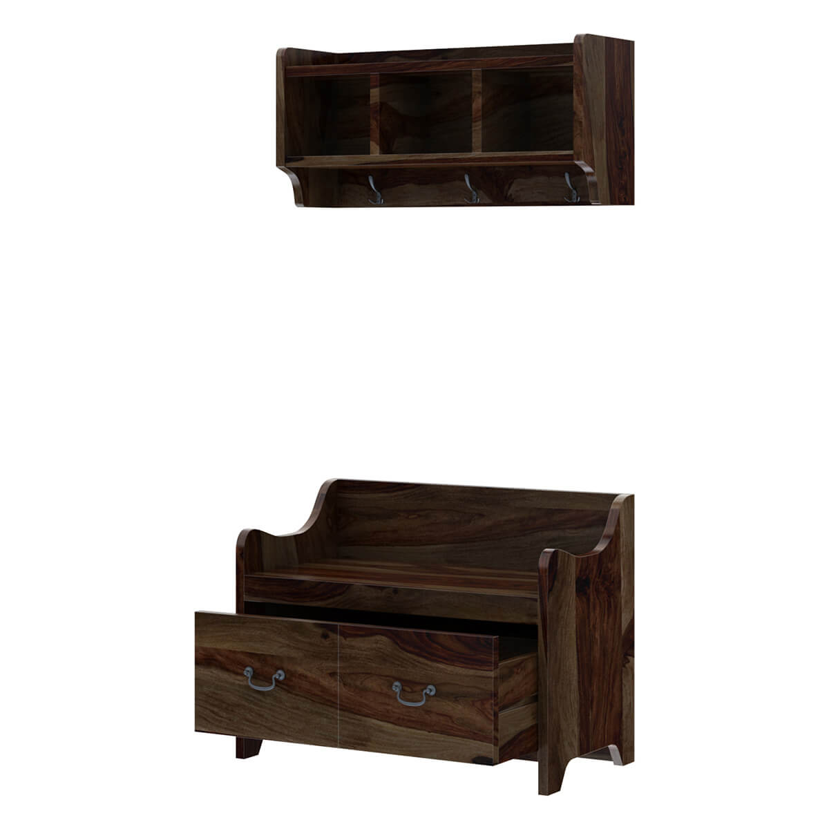 Sapinero Rustic Solid Wood Wall Hanging Hall Tree Bench with Storage