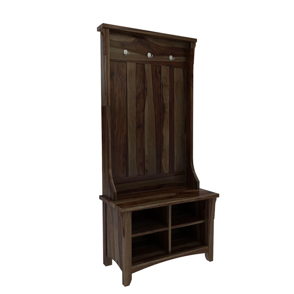 Milville Rustic Solid Wood Entryway Hall Tree with Shoe Storage