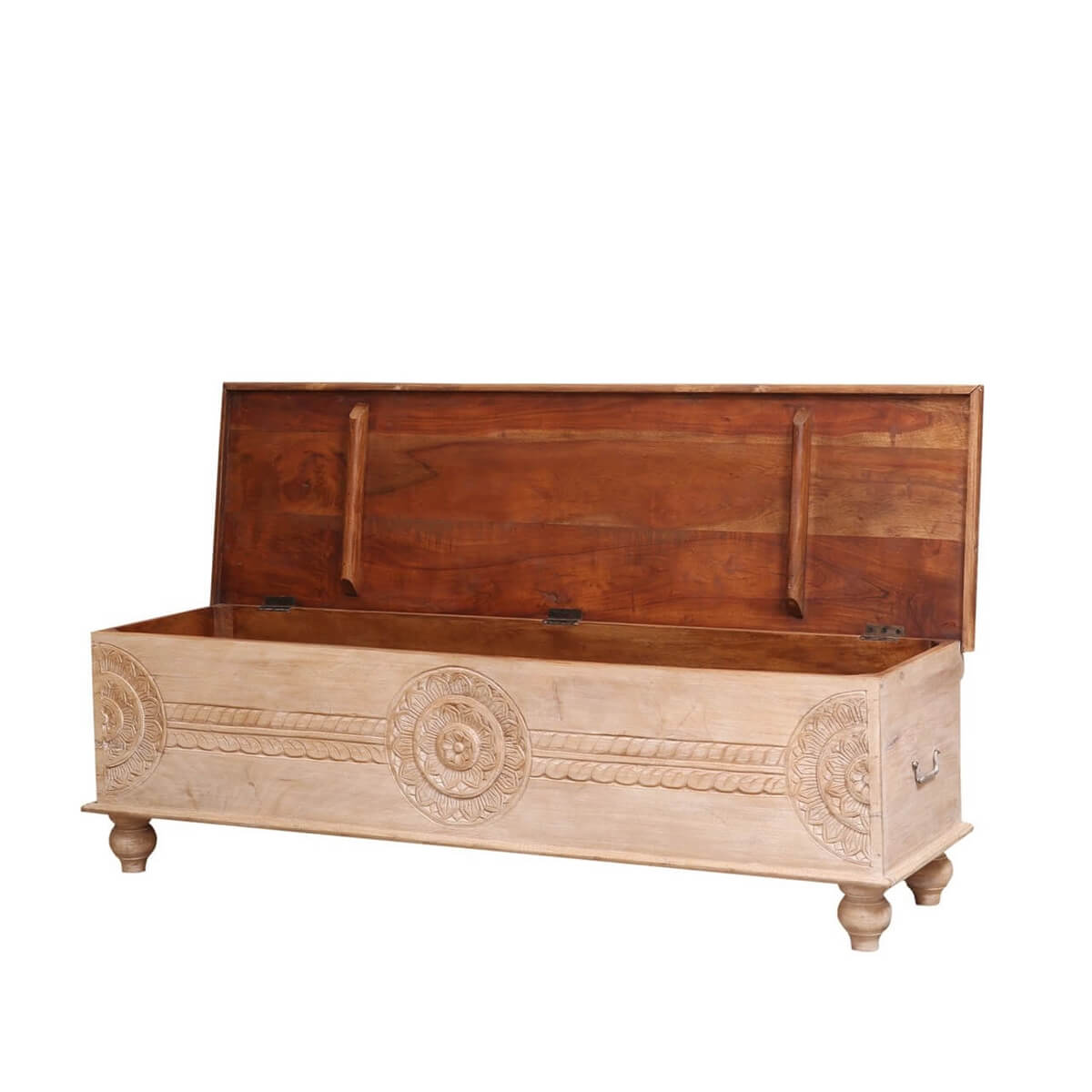Osmond Rustic Reclaimed Wood Floral Hand Carved Storage Trunk Chest