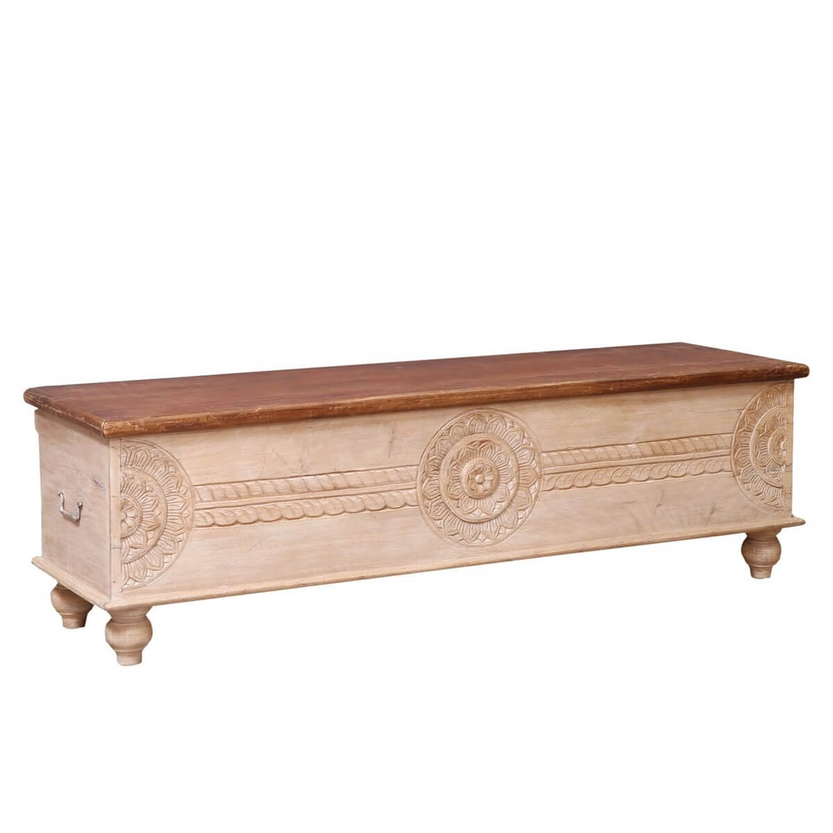 Osmond Rustic Reclaimed Wood Floral Hand Carved Storage Trunk Chest