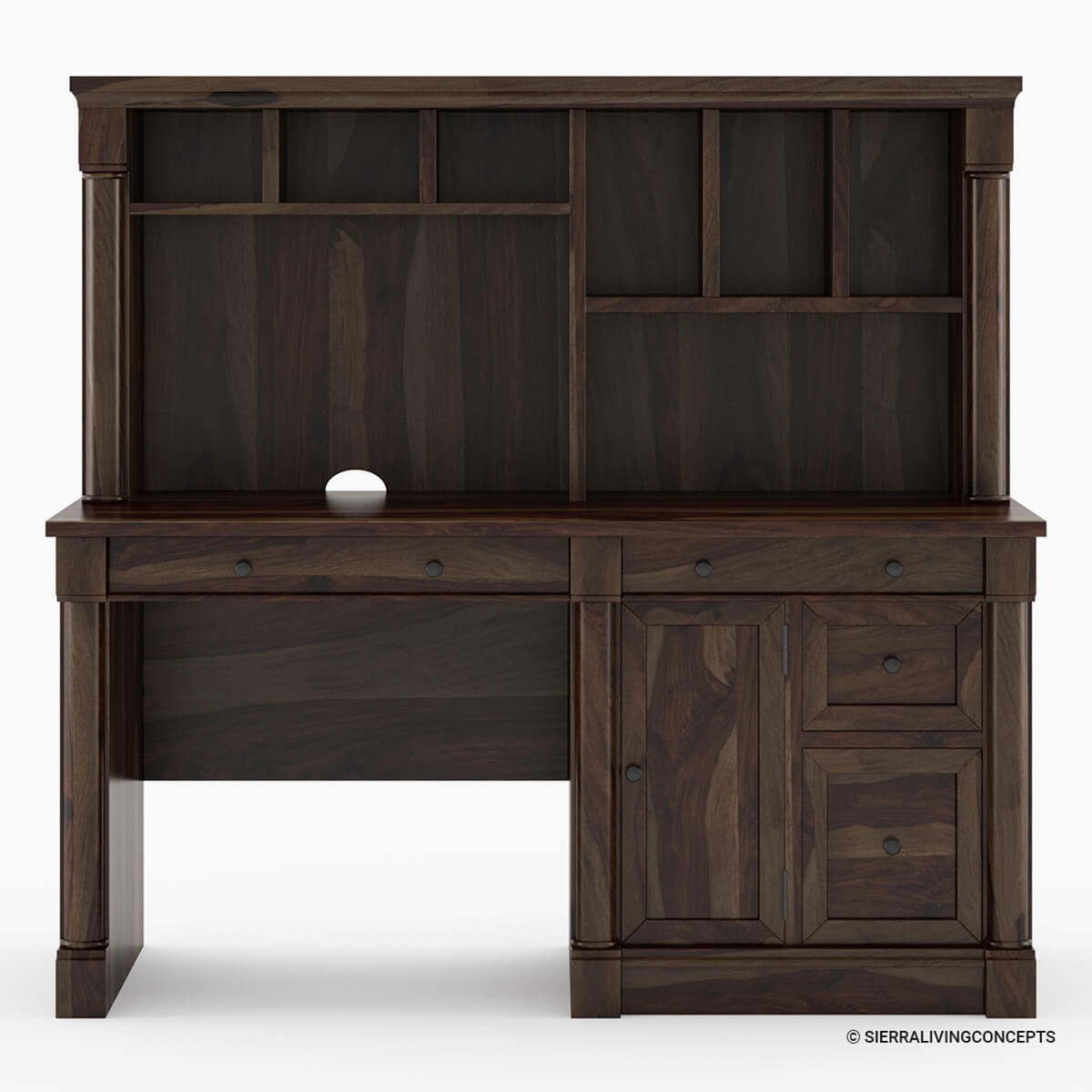 Perrinton Rustic Solid Wood Home Office Computer Desk With Hutch