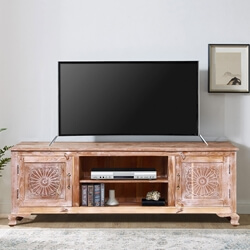 Gosnold Antique Style Reclaimed Wood TV Media Console With Cabinets