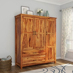 Carina Modern Solid Mahogany Wood Large Clothing Armoire Wardrobe