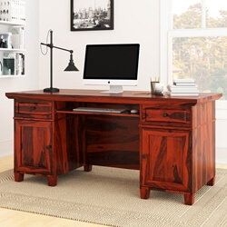 Rustic Solid Wood Home Office Executive Computer Desk with 11 Drawers