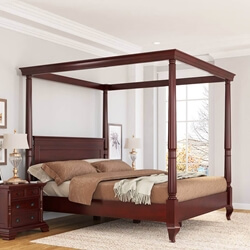 Repton Solid Wood Low Profile Platform Canopy Bed Frame w Tall Headboard