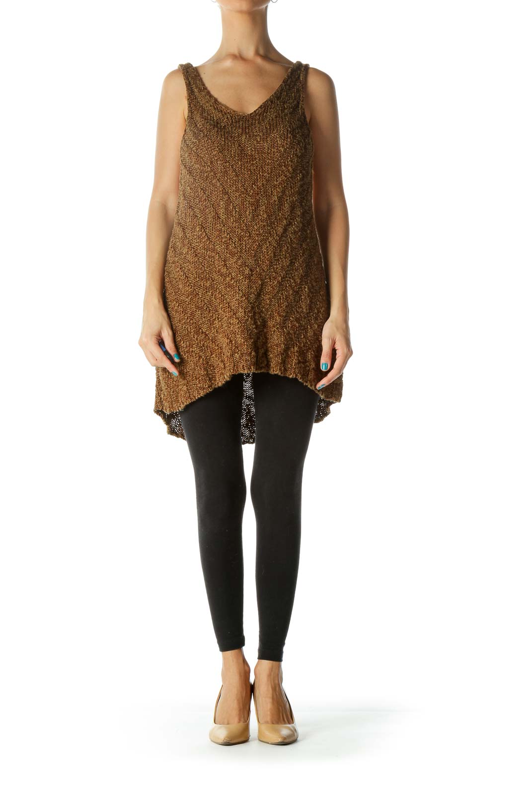 Shop Brown Asymmetric Racerback Cable Knit Top clothing and handbags at ...