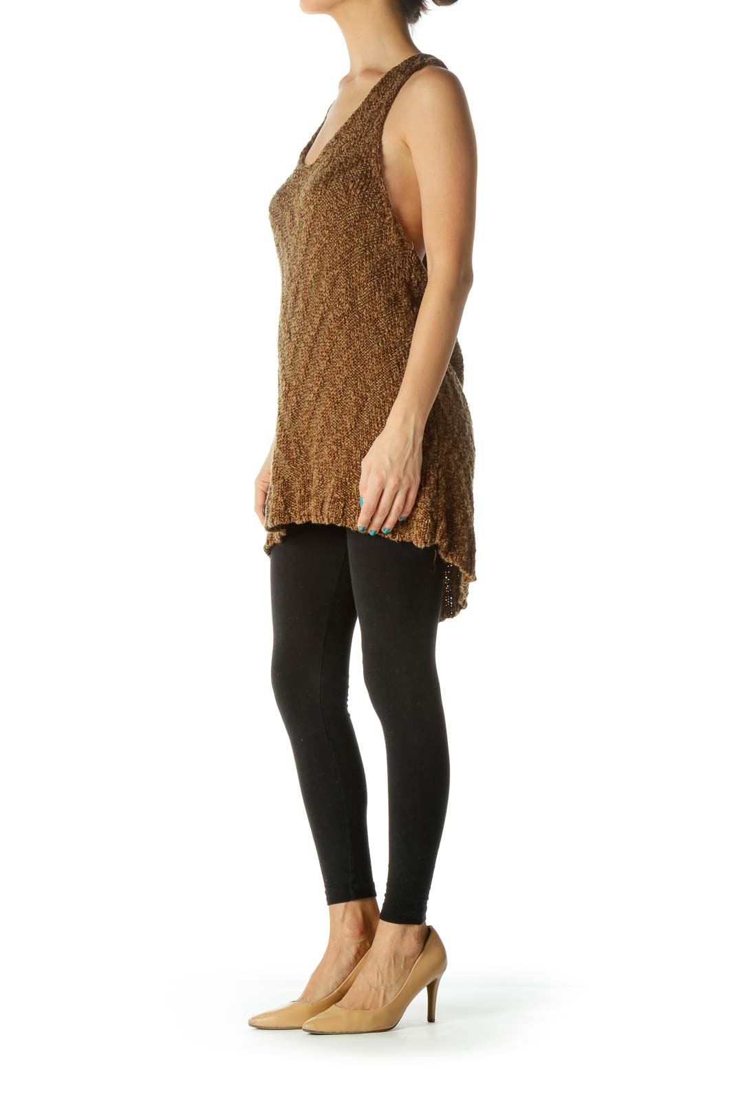Shop Brown Asymmetric Racerback Cable Knit Top clothing and handbags at ...