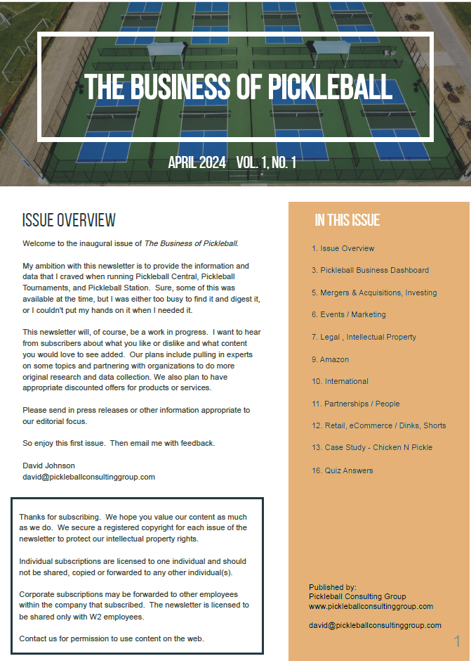 Subscribe to The Business of Pickleball