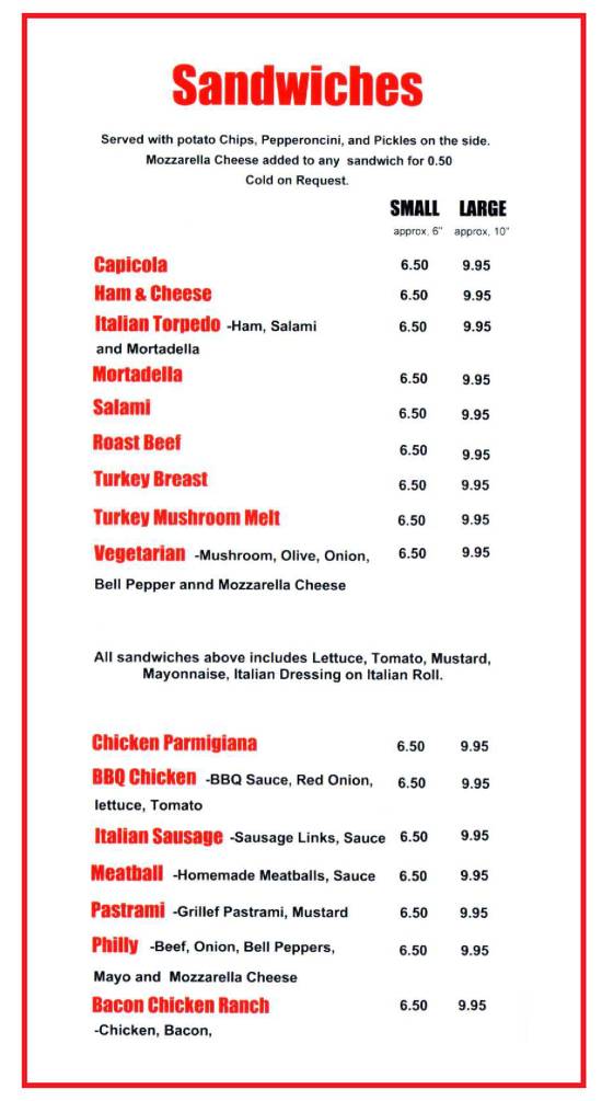 Menu - Giovanni's Pizza, State Street, Santa Barbara