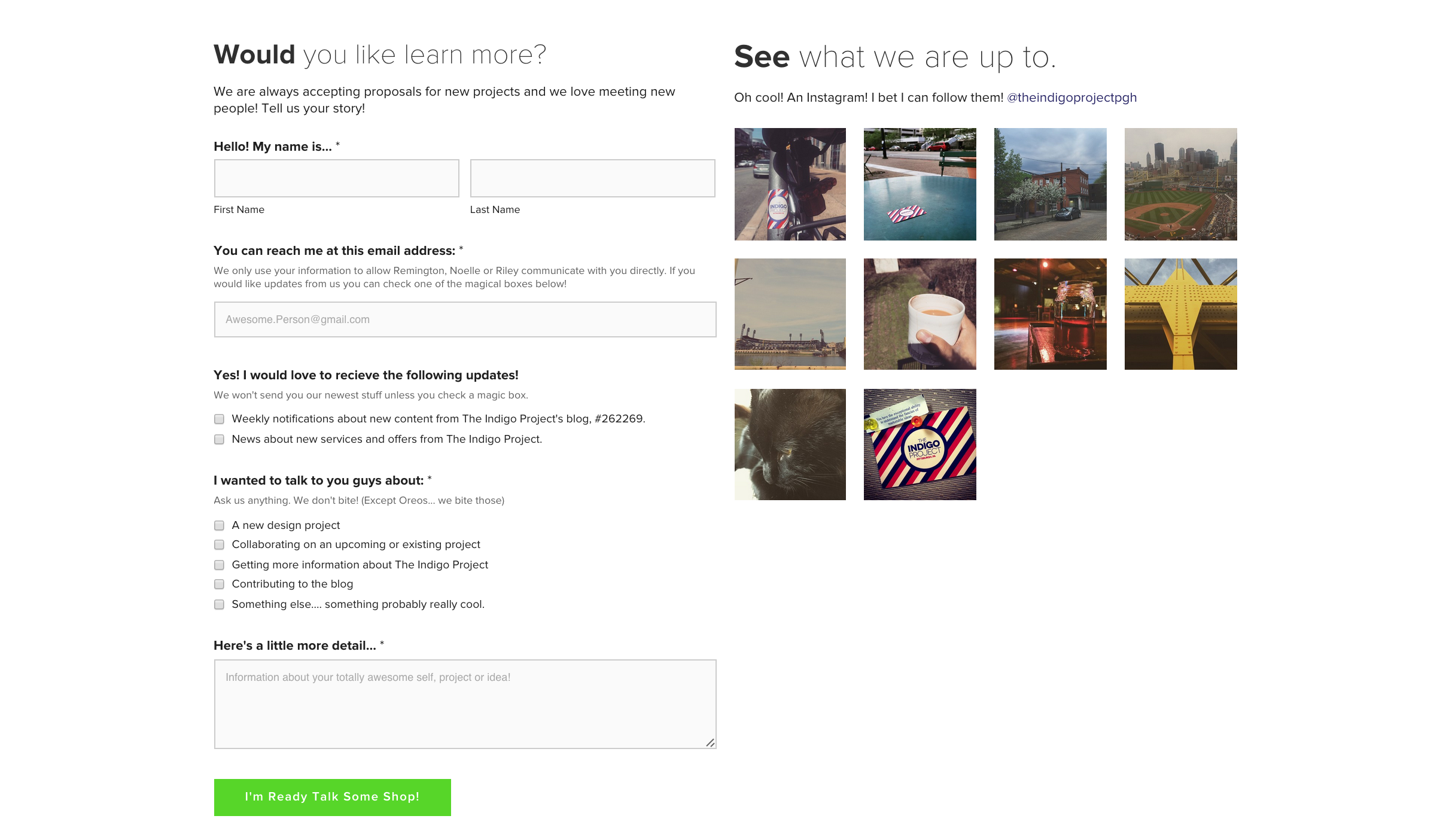 The Indigo Project | Contact Form | Skillshare Student Project