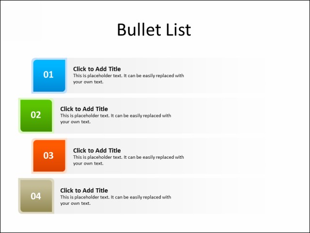 PPT Slide Bullet List 4 Rectangles Multicolor