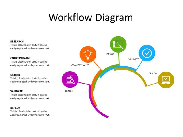 PPT Slide-workflow diagram - 5 steps - Multicolor