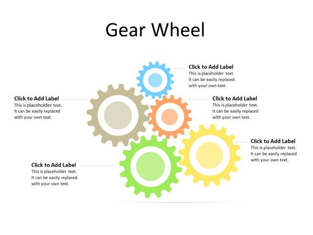 PPT Slide-Gear Diagram - 5 Gears - Multicolor