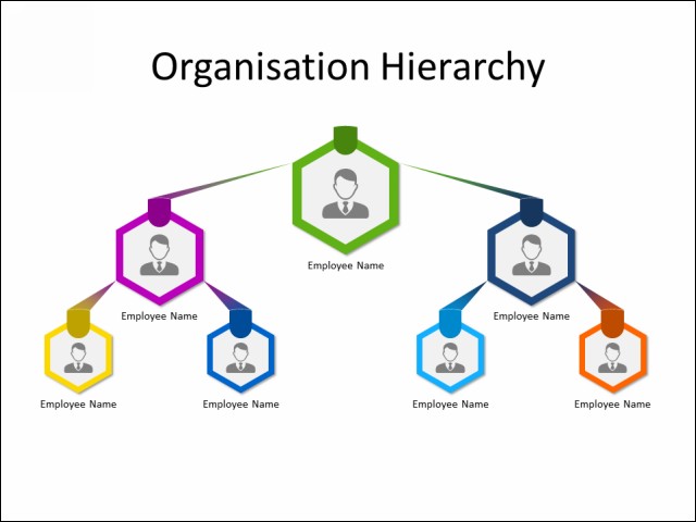 PPT Slide-Organization Chart - 3 Level - Multicolor