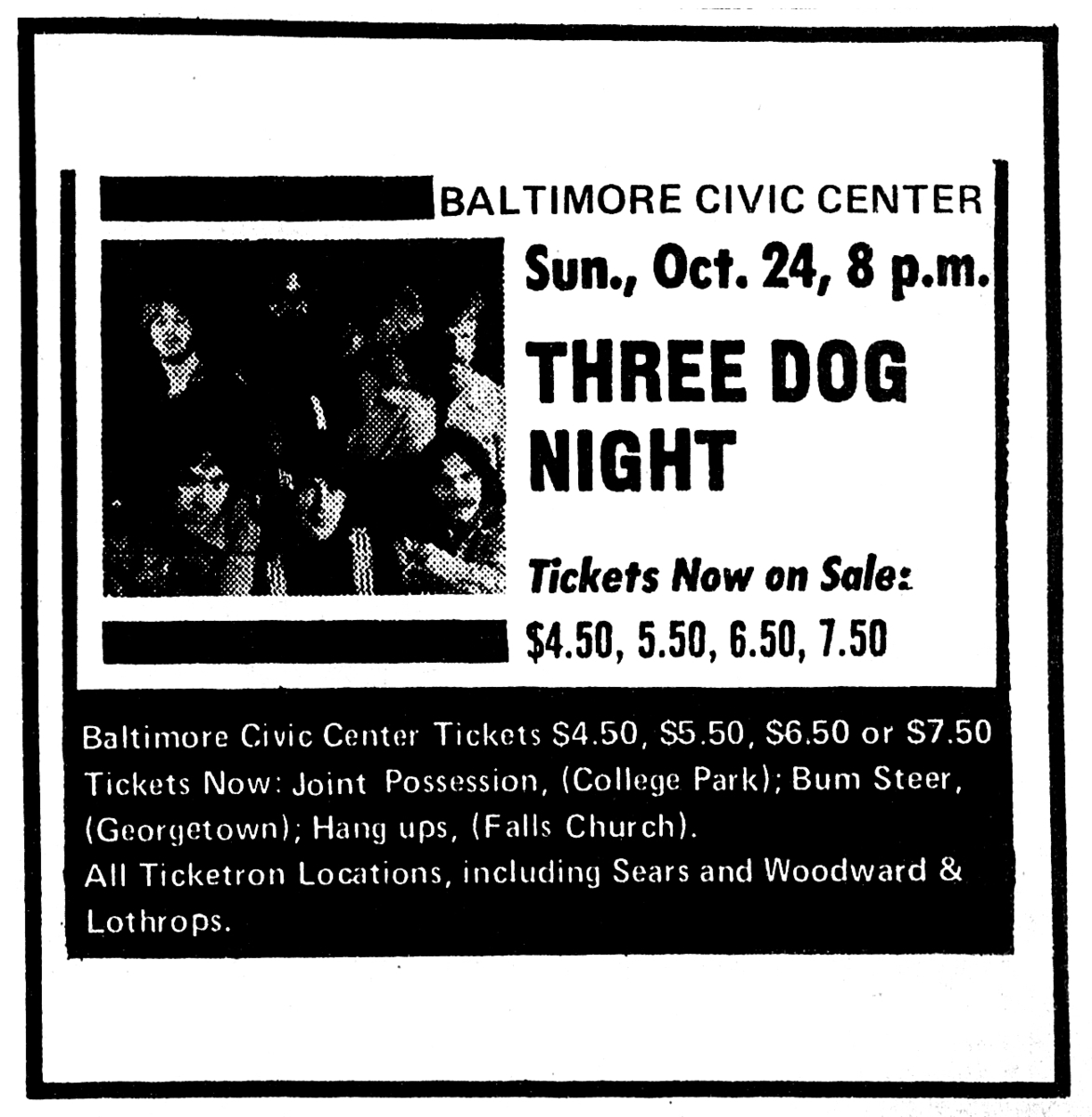 Oct 24, 1971: Three Dog Night at Baltimore Civic Center Baltimore ...