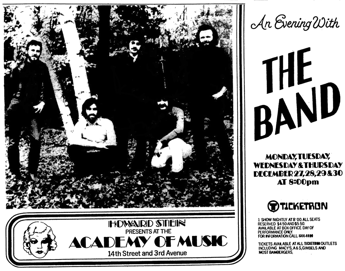 12/27/1971: The Band @ Academy Of Music | Concert Archives