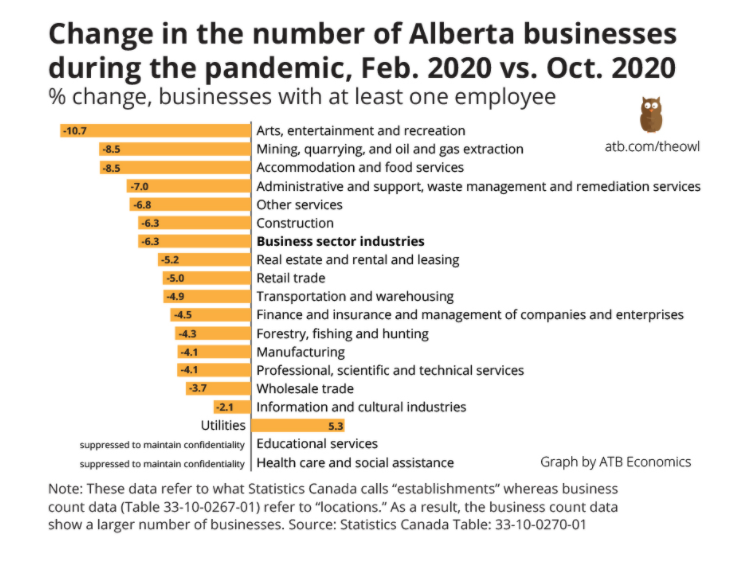Number of Alberta businesses down in all sectors during pandemic ...