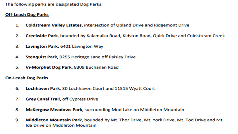 Dog play spaces clarified in Coldstream | Vernon Matters