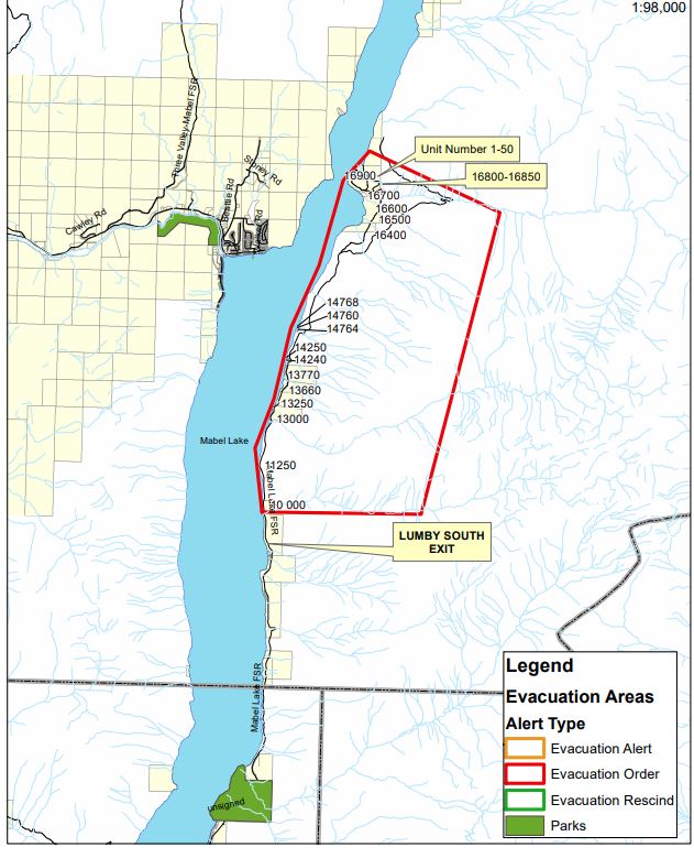 Evacuation order issued for part of Mabel Lake Forest Service Road ...
